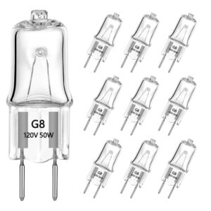 ahevo g8 light bulbs 50w 120v halogen light bulb g8 base bi-pin 50w t4 jcd warm white under cabinet puck lighting replacements,10pack