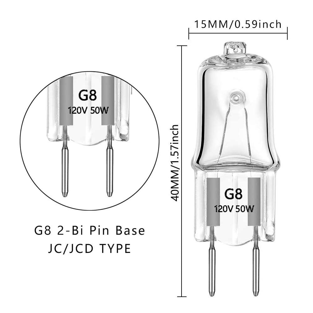 AHEVO G8 Light Bulbs 50W 120V Halogen Light Bulb G8 Base Bi-Pin 50W T4 JCD Warm White Under Cabinet Puck Lighting Replacements,10Pack