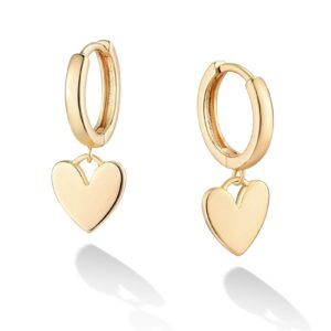 14k gold plated dainty dangle hoop earrings for women heart pendant huggie earrings