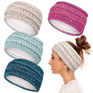 whaline ear warmer headband for women pink blue confetti thick crochet for men women girl outdoor sports skiing camping hiking, 4 pack