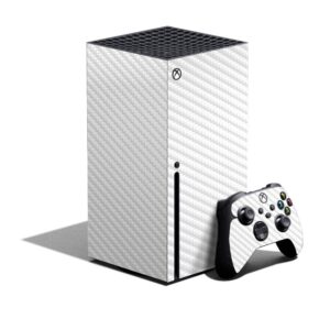 mightyskins carbon fiber skin compatible with xbox series x bundle - solid white | protective, durable textured carbon fiber finish | easy to apply and change styles | made in the usa