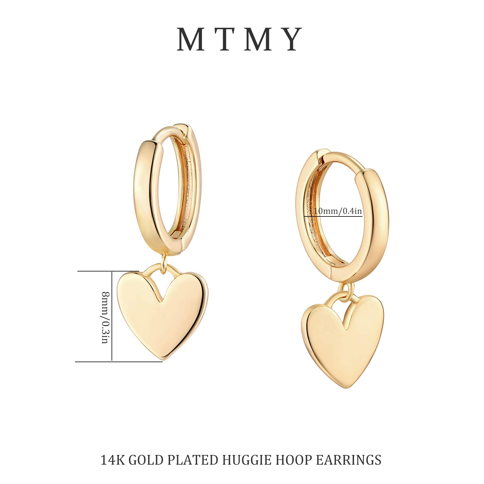 14K Gold Plated Dainty Dangle Hoop Earrings for Women Heart Pendant Huggie Earrings