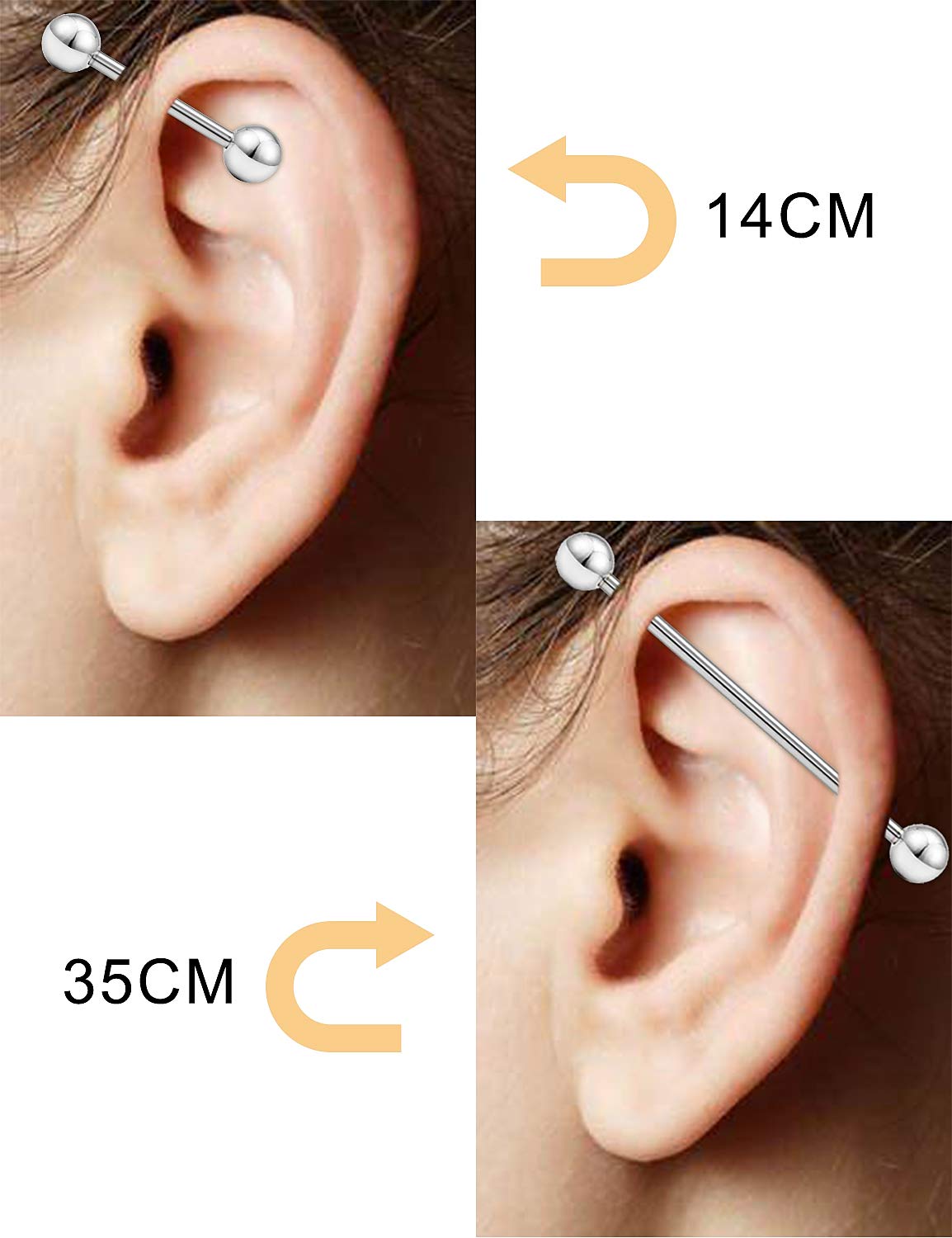 Prjndjw Mix Sizes Industrial Barbell Cartilage Earring Tongue Helix Nipple Barbell Surgical Steel Body Piercing Jewelry Retainer for Women Men Straight Bar Length 12-40mm