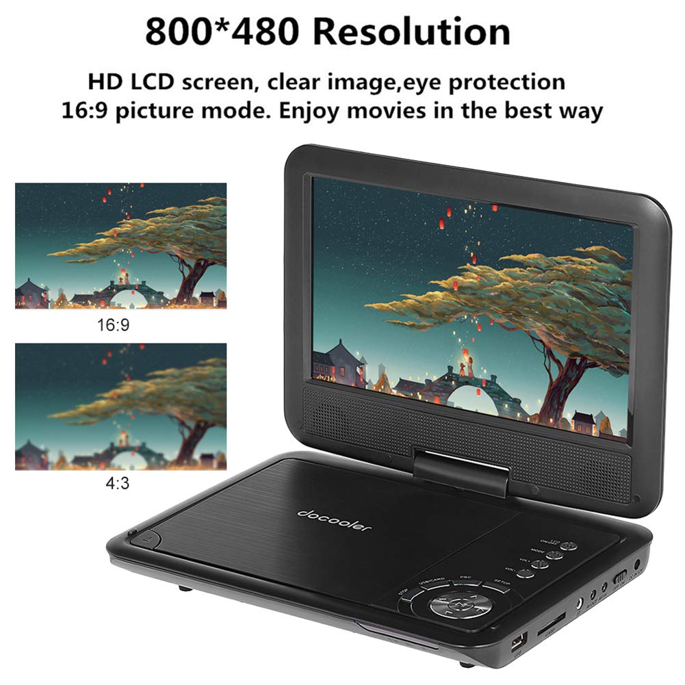 LSJZZ Portable DVD Player, 9.5 Inch HD TV Home Car DVD Player Swivel Screen Digital Multimedia Player for U Drive/AV in and Out/Gamepad