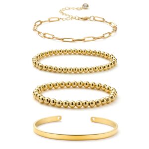 starain gold beaded bracelets for women 18k gold plated beaded ball stackable stretch bracelet gold cuff bangle set