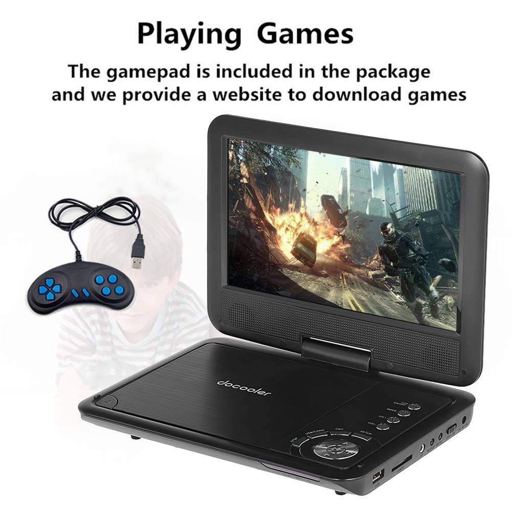 LSJZZ Portable DVD Player, 9.5 Inch HD TV Home Car DVD Player Swivel Screen Digital Multimedia Player for U Drive/AV in and Out/Gamepad