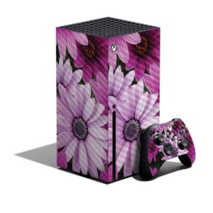 mighty skins carbon fiber skin compatible with xbox series x bundle - purple flowers | protective, durable textured carbon fiber finish | easy to apply | made in the usa