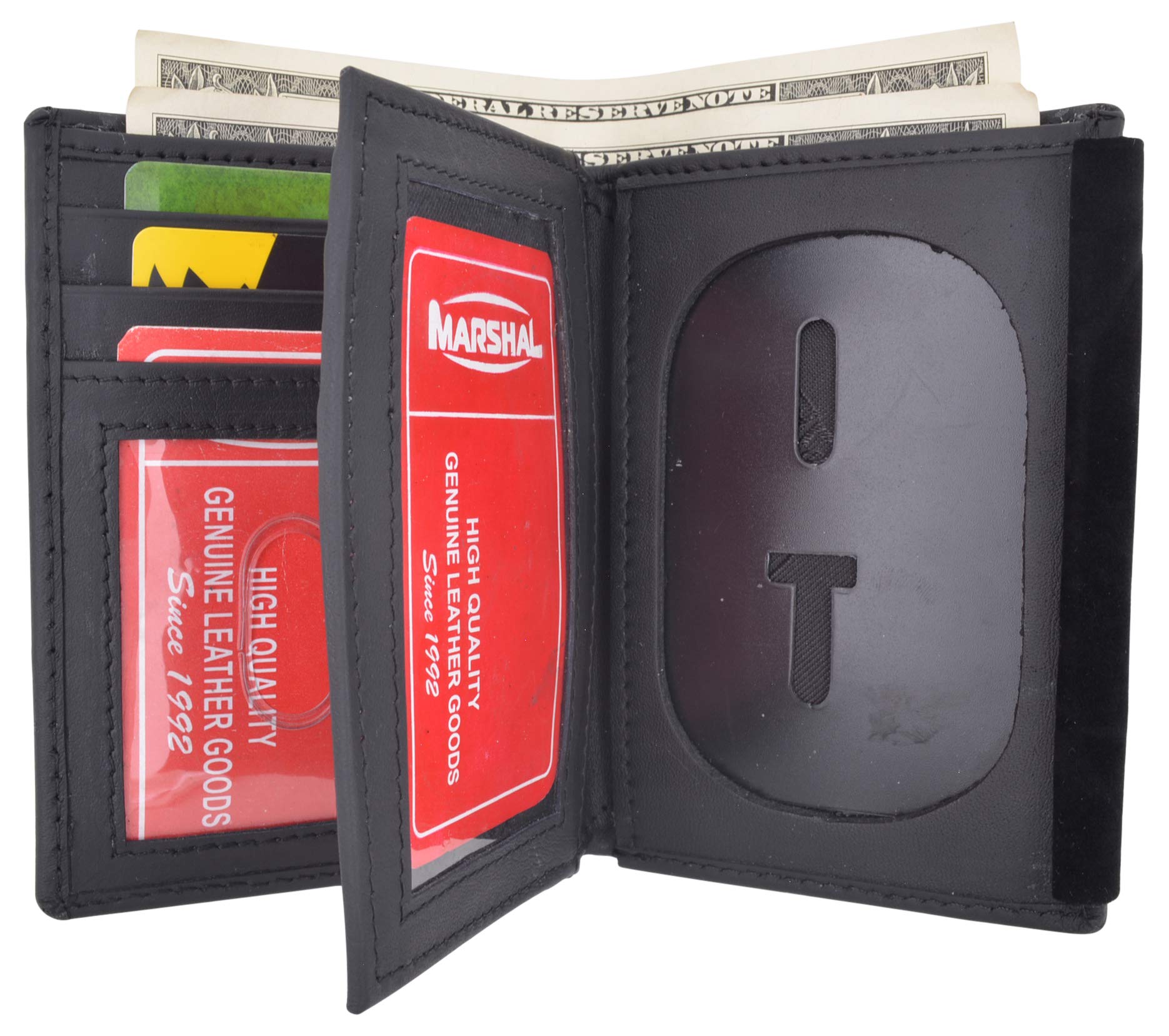 MARSHAL Genuine Cowhide Leather Badge RFID Wallet for Firefighters, Police etc.