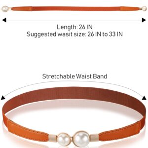 6 Pieces Women Skinny Waist Belts Stretch Waist Buckle Belts Thin Elastic Waist Cinch Belts Retro Faux Leather Waist Band with Metal Buckle for Women Girls