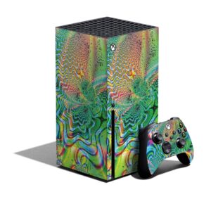 mightyskins skin compatible with xbox series x bundle - psychedelic | protective, durable, and unique vinyl decal wrap cover | easy to apply and change styles | made in the usa (mixbserxcmb-psychedelic)