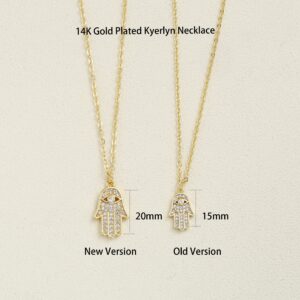 Kyerlyn 14K Gold Plated Hamsa Hand Pendant Necklace Dainty Cubic Zirconia CZ Hamsa Necklace for Women Everyday Charm Necklace