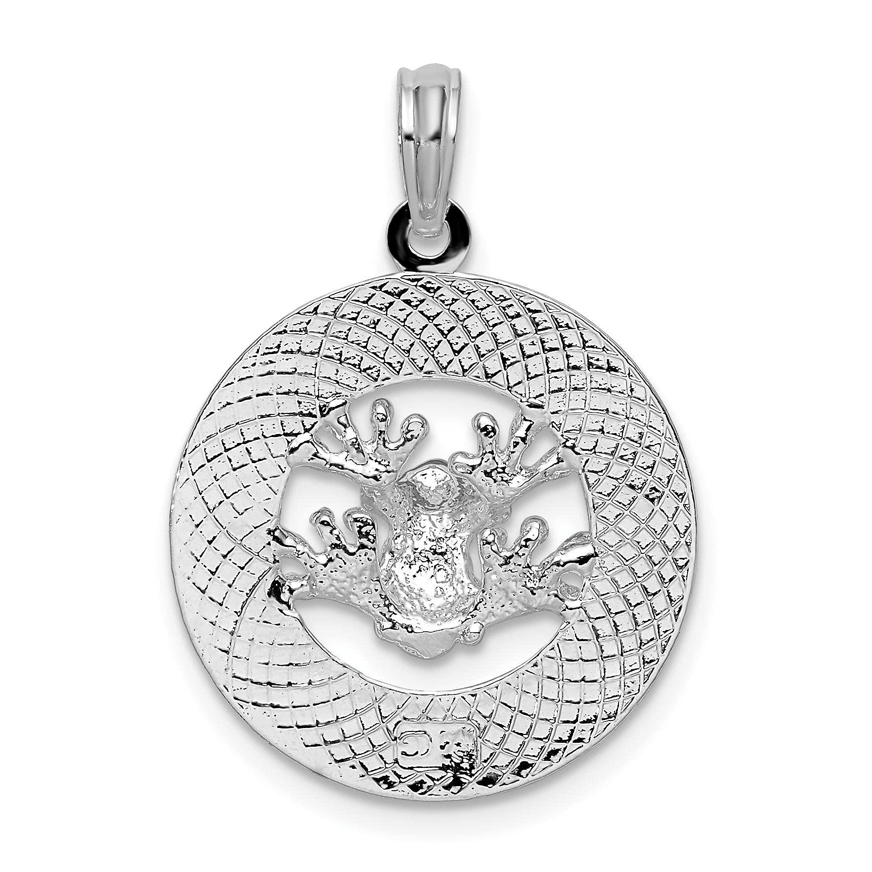 Million Charms 925 Sterling Silver Travel Charm, Polished Puerto Rico Circle with and Frog Pendant