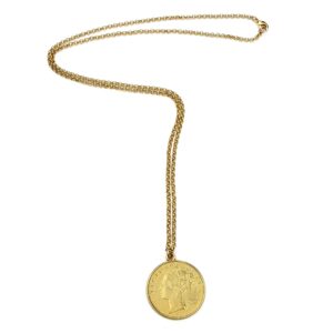 ben-amun jewelry mid size coin pendant statement 24k gold plated necklace made in new york, onesize (28636)