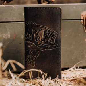 House of Jack Co. BASS FISH Long Wallet For Men | Full Grain Leather with Hand Burnished Finish | Long Bifold Wallet | Rodeo Wallet | Bass Fisherman Gift