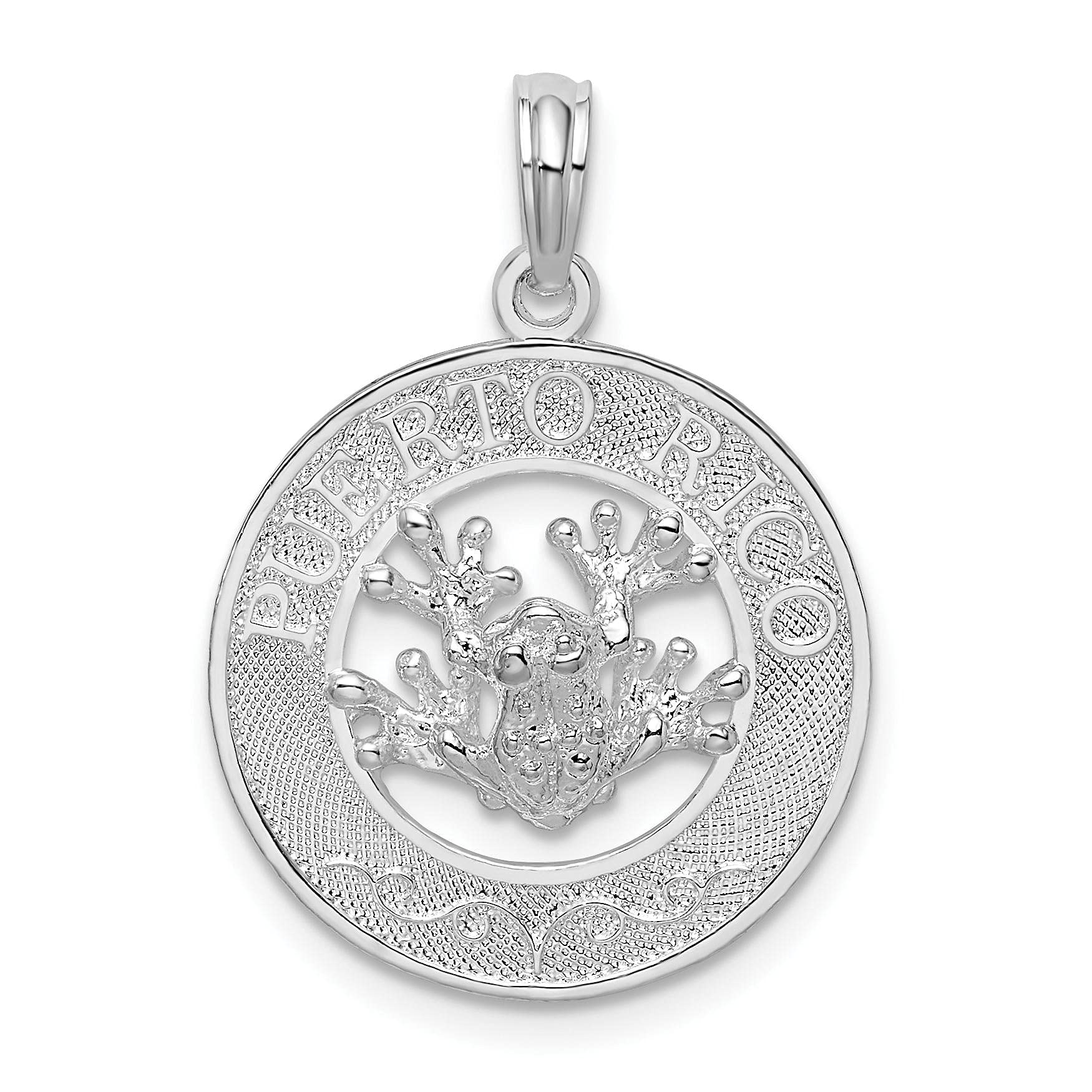 Million Charms 925 Sterling Silver Travel Charm, Polished Puerto Rico Circle with and Frog Pendant