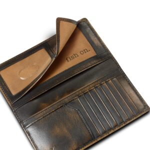 House of Jack Co. BASS FISH Long Wallet For Men | Full Grain Leather with Hand Burnished Finish | Long Bifold Wallet | Rodeo Wallet | Bass Fisherman Gift