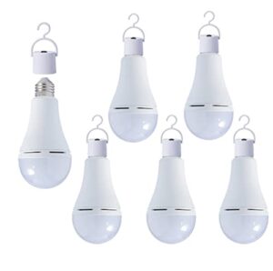 (6 pack) a21 rechargeable emergency led bulbs 9w daylight white 6000k, multi-function battery backup emergency light for power outage camping outdoor activity, standard e26 screw base