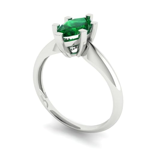 Clara Pucci 1.0 ct Marquise Cut Solitaire Simulated Emerald Engagement Wedding Bridal Promise Anniversary Ring 18K White Gold Size 8.5