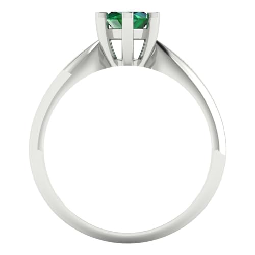 Clara Pucci 1.0 ct Marquise Cut Solitaire Simulated Emerald Engagement Wedding Bridal Promise Anniversary Ring 18K White Gold Size 8.5