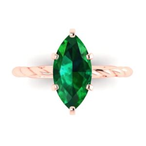 clara pucci 2ct marquise cut solitaire rope twisted knot simulated emerald engagement bridal promise anniversary ring 18k rose gold 6.25