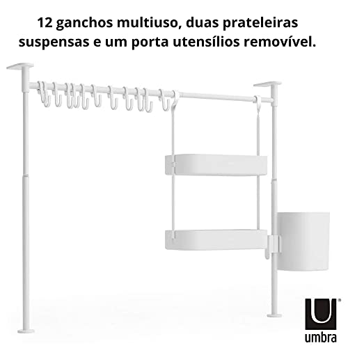 Umbra Anywhere Tension Rod Multi Kitchen Organizer, Large Org, White