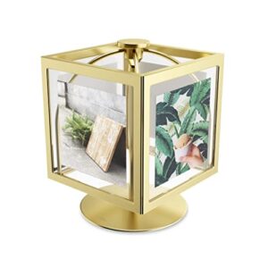 umbra rocker 360-degree rotating cube multi picture frame, regular, brass