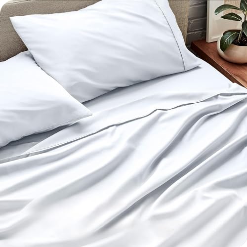 lecoo Luxury 100% Egyptian Cotton Bed Sheets - 800 Thread Count 4Pc Twin XL Size Sheets Set, Smooth Sateen Ultra Soft Luxury Bedding Sheets, 15" Deep Pocket - White Solid