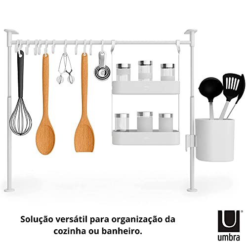 Umbra Anywhere Tension Rod Multi Kitchen Organizer, Large Org, White