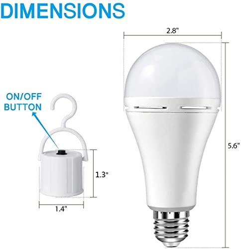 (6 Pack) A21 Rechargeable Emergency LED Bulbs 9W Daylight White 6000K, Multi-Function Battery Backup Emergency Light for Power Outage Camping Outdoor Activity, Standard E26 Screw Base