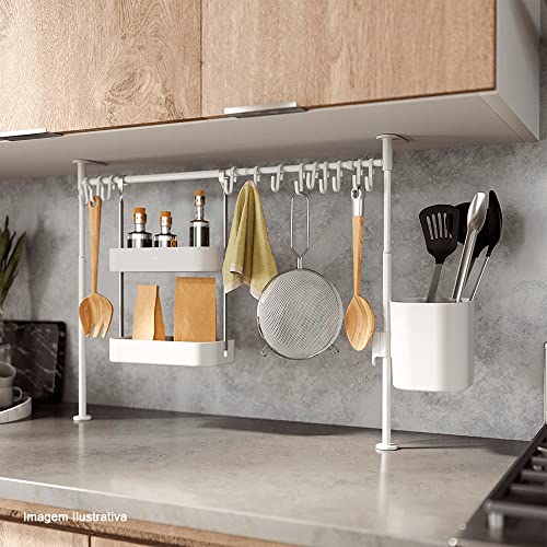 Umbra Anywhere Tension Rod Multi Kitchen Organizer, Large Org, White