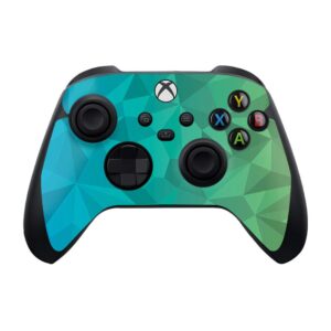 mighty skins skin compatible with xbox series x and s controller - blue green polygon | protective, durable, and unique vinyl decal wrap cover | easy to apply and change styles | made in the usa