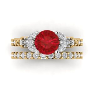 clara pucci 2.72ct round cut 3 stone genuine simulated ruby engagement promise anniversary bridal ring band set 18k 2 tone gold 3.5