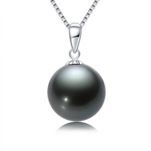 dengguang tahitian black pearl necklace 18k gold 11-12 mm south sea cultured pearl pendant necklaces - birthday anniversary jewelry gifts for women wife mom daughter (white gold 18 inches)