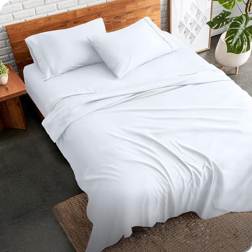 lecoo Luxury 100% Egyptian Cotton Bed Sheets - 800 Thread Count 4Pc Twin XL Size Sheets Set, Smooth Sateen Ultra Soft Luxury Bedding Sheets, 15" Deep Pocket - White Solid