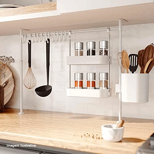 Umbra Anywhere Tension Rod Multi Kitchen Organizer, Large Org, White