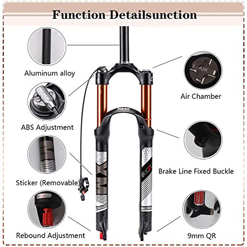 BUCKLOS 26/27.5/29 Travel 120mm MTB Air Suspension Fork, Rebound Adjust 1 1/8 Straight/Tapered Tube QR 9mm Manual/Remote Lockout XC AM Ultralight Mountain Bike Front Forks