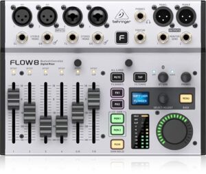 behringer flow 8 8-input digital mixer with bluetooth audio and app control, 60 mm channel faders, 2 fx processors and usb/audio interface