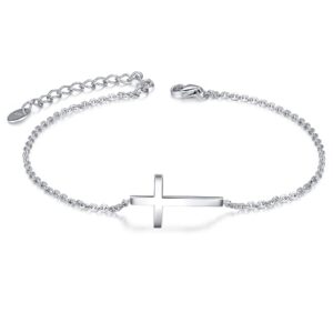 chic & artsy cross bracelet 925 sterling silver sideways cross christian bracelets for women faith catholic bracelet religious bracelets adjustable