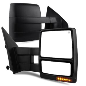 autosaver88 towing mirrors compatible with 2004 2005 2006 ford f150 truck, trailer tow mirrors w/power heated glass turn signal puddle lamp, manual telescoping and folding side mirror