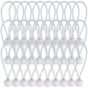 aoprie 30 pcs bungee cords with balls 4 inch white ball bungees heavy duty tarp bungee cords trap weather resistant tie down strap for camping, tents, cargo, holding wire and hoses