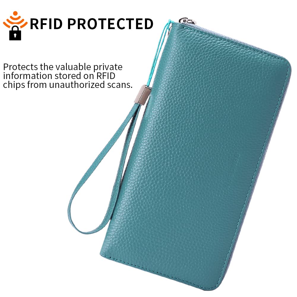 SENDEFN Leather Women's Wallets RFID Blocking Zip Around Large Capacity Long Credit Card Holder Wallet