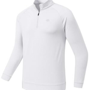 MoFiz Men's Golf Shirts Long Sleeve Shirts Sports Polo Shirts Athletic Jersey Shirts Inner Fleece Pull-on Zipper White Size L