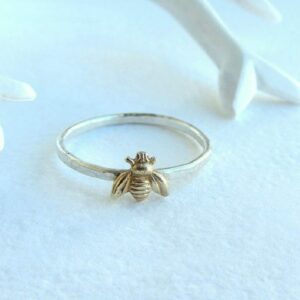 YAYAYOUYOU Fashion Cute Simple Gold Bee Ring for Women Teens Finger Wrap Around Craft Handmade Animal Lucky Honey Bee Knuckle Ring (10#), silver