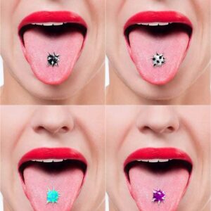 Prjndjw 14G Tongue Rings 13Pcs Surgical Steel Tongue Rings Skull Tongue Rings Koosh Spiky Tongue Rings Silicone Soft Spike Ball Tongue Piercing Jewelry Women Men