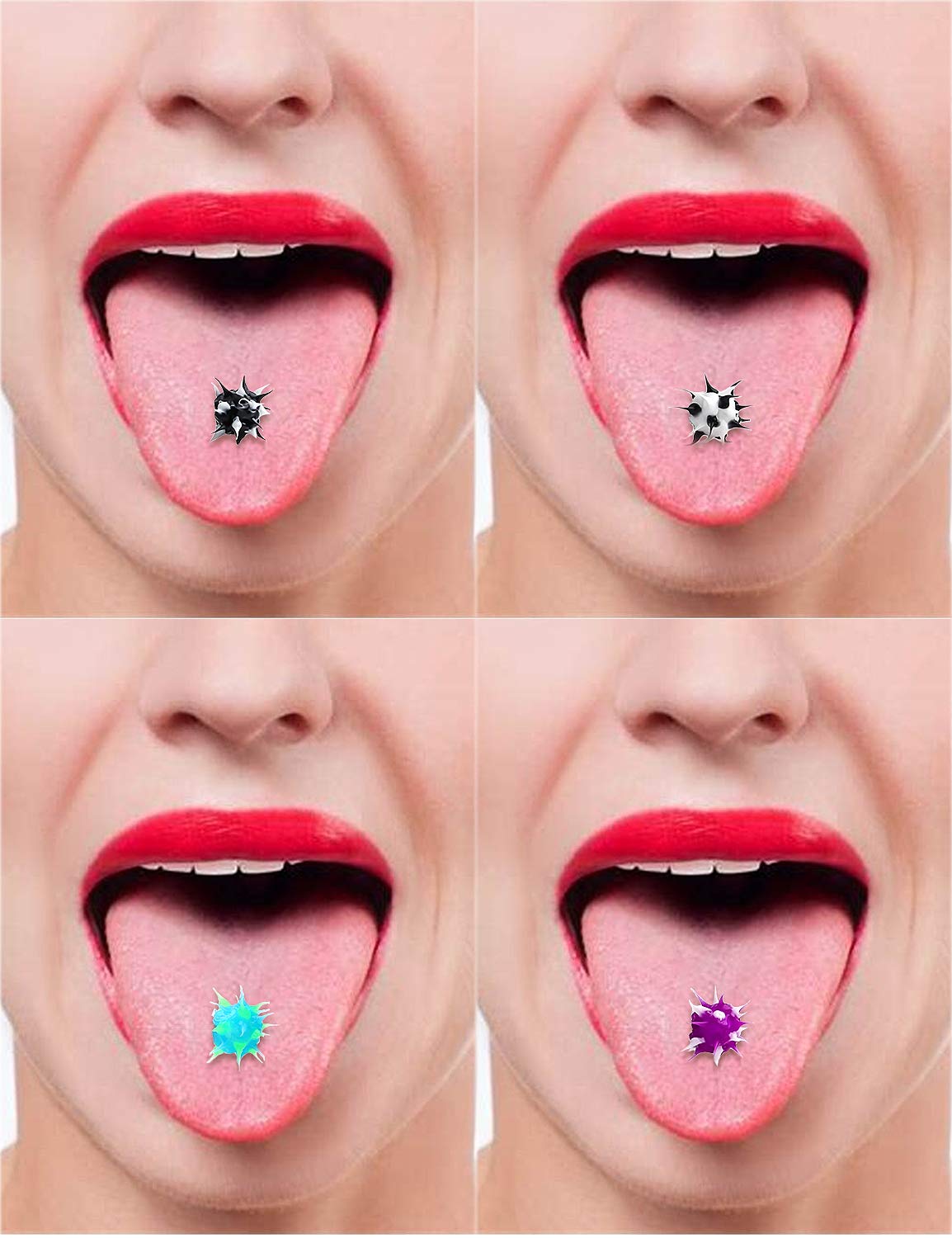 Prjndjw 14G Tongue Rings 13Pcs Surgical Steel Tongue Rings Skull Tongue Rings Koosh Spiky Tongue Rings Silicone Soft Spike Ball Tongue Piercing Jewelry Women Men