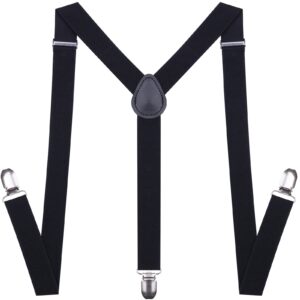 chiyu-yang black suspenders for men and women - adjustable tall stature elastic y back style with strong metal clips