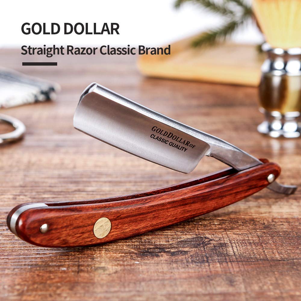 Straight Razor GOLD DOLLAR Wooden Handle Retro Shaving For Men & Barber Shaving Ready Without Stabilizer