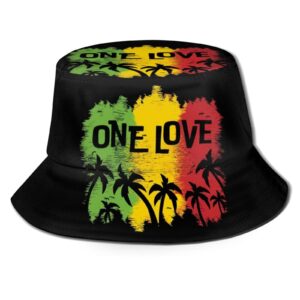 1 love music reggae rasta unisex bucket hat summer travel beach sun hats outdoor cap