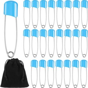 50 pieces diaper pins baby safety pins 2.2 inch plastic head cloth diaper pins with locking closures stainless steel nappy pins with velvet bag (blue)