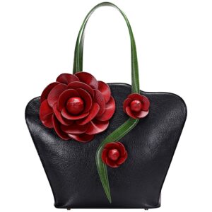 pijushi designer floral purses and handbags for women top handle satchel handbag ladies shoulder bag（20105 black）